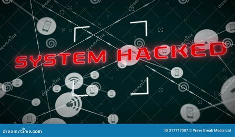Red System Hacked Text Overlays A Digital Network Of Nodes And