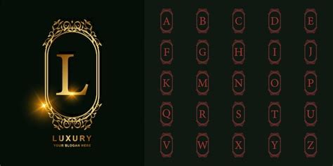 편지 L 또는 럭셔리 장식 꽃 프레임 황금 로고 템플릿 컬렉션 초기 알파벳 프리미엄 벡터