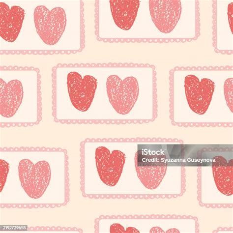 하트 크레용이 완벽 한 패턴을 그렸습니다 발렌타인 데이 직사각형 프레임 와 사랑 상징 반복 배경 복식 사랑 상징 복식 발렌타인 데이 사랑 상징 복선 발렌타인 빈티지 농가