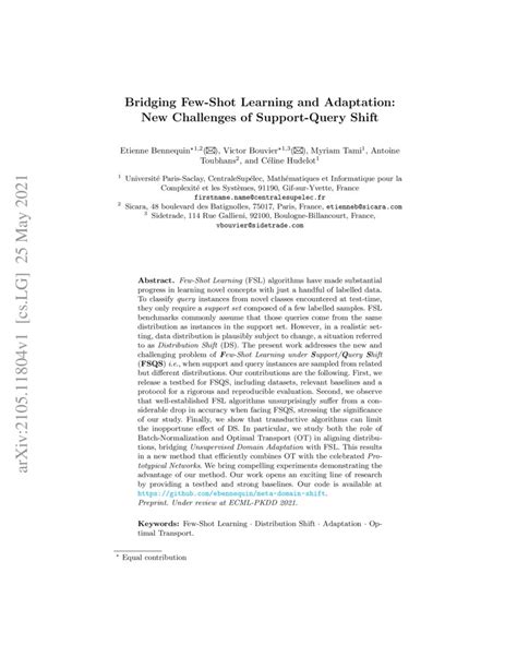 Bridging Few Shot Learning And Adaptation New Challenges Of Support Query Shift Deepai