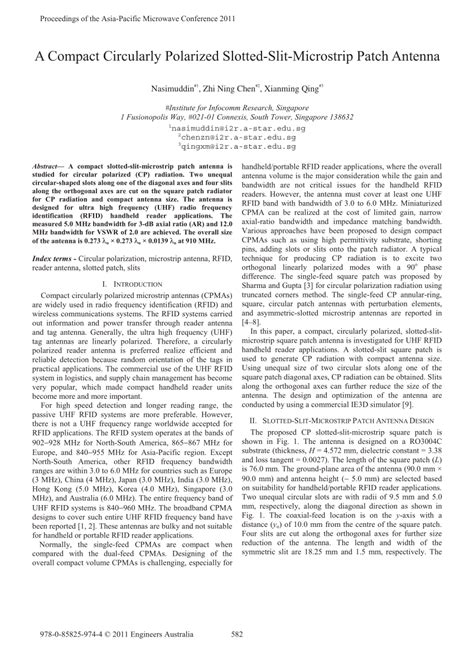 Pdf A Compact Circularly Polarized Slotted Slit Microstrip Patch Antenna