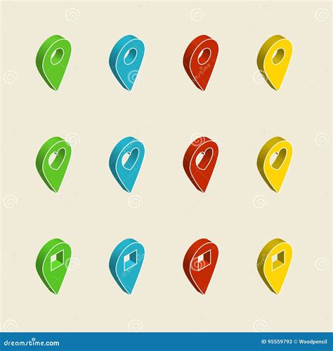 Set Of Isometric Map Pointers Multicolor Map Pin Icons Stock Vector Illustration Of Finish