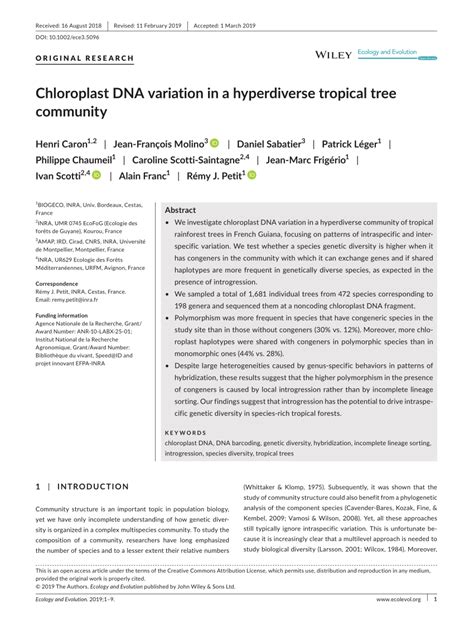 Pdf Chloroplast Dna Variation In A Hyperdiverse Tropical Tree Community