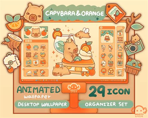 Windows Mac Capybara Orange Computer Desktop Theme Background Wallpaper