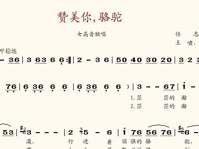 赞美你 骆驼 王秀英 歌谱 简谱