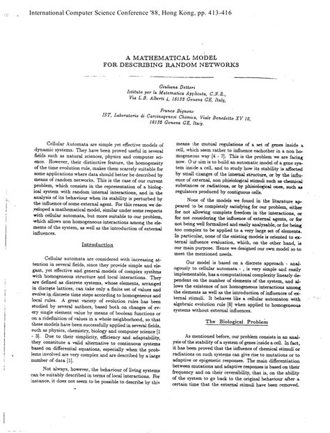 Pdf A Mathematical Model For Describing Random Networks