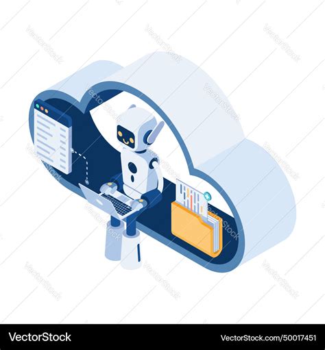 Isometric Ai Robot Working On Cloud Royalty Free Vector
