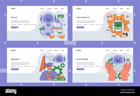 Ai Ethics Web Or Landing Set Artificial Intelligence Alignment And