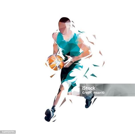 농구 선수 고립된 낮은 폴리 벡터 그림 팀 스포츠 Ahtlete 다각형 그리기 농구 선수에 대한 스톡 벡터 아트 및 기타 이미지