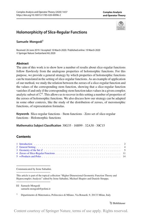 Holomorphicity Of Slice Regular Functions Request Pdf