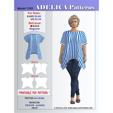 Plus Size Loose Fit Tunic Sewing Pattern Womens Sizes 24 34 Us 50 60