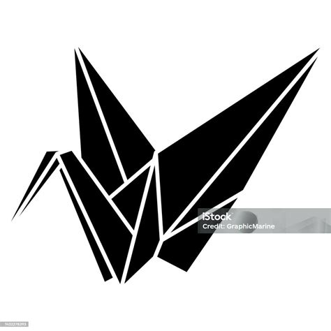 오리가미 크레인 벡터 실루엣 일러스트 아이콘 흰색 배경에 고립 인포 그래픽 웹 사이트 또는 응용 프로그램을위한 일본 전통 종이