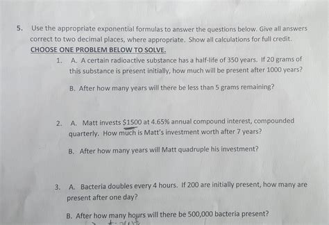 Solved Use The Appropriate Exponential Formulas To Answer Chegg Com