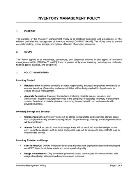 Inventory Management Policy Template Download