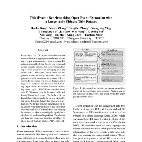 Title2event Benchmarking Open Event Extraction With A Large Scale Chinese Title Dataset Acl