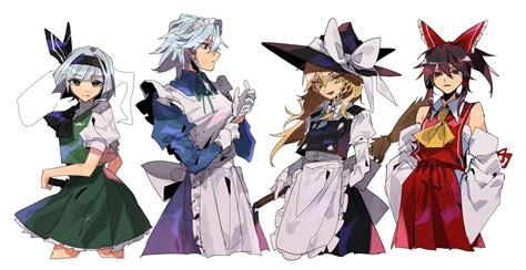 Hakurei Reimu Kirisame Marisa Izayoi Sakuya Konpaku Youmu And Konpaku Youmu Touhou Drawn