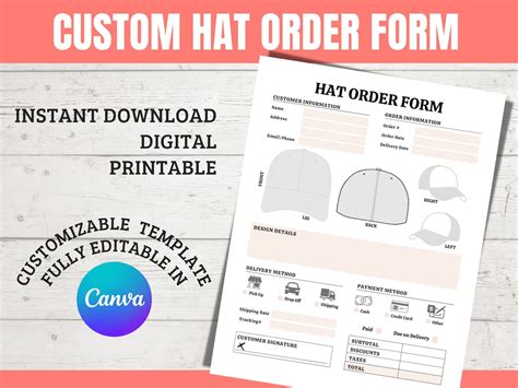 Custom Hat Order Form Editable Template Hat Order Forms For Vinyl