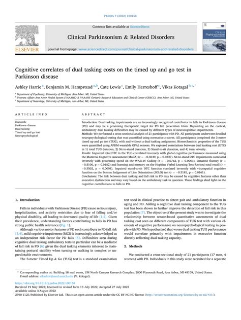 Pdf Cognitive Correlates Of Dual Tasking Costs On The Timed Up And Go Test In Parkinson Disease