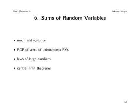 6 Sums Of Random Variables Jitkomut Songsiri