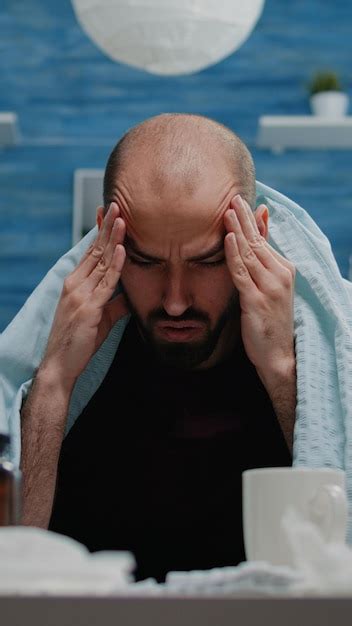 Premium Photo Close Up Of Ill Person Rubbing Temples To Cure Headache