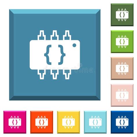 hardware programming white icons on edged square buttons stock