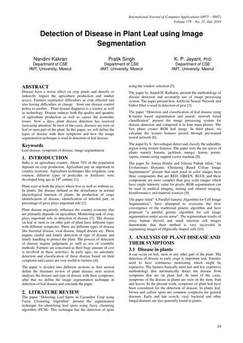 Pdf Detection Of Disease In Plant Leaf Using Image Segmentation