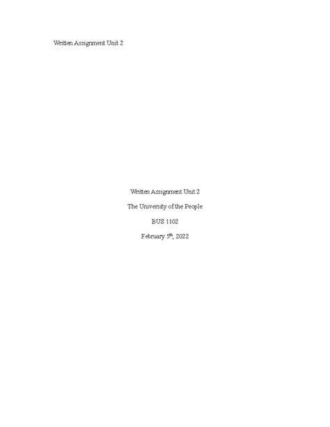 Written Assignment Unit 2 The University Of The People Written