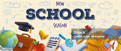 배경 배너 표지 포스터에 대한 학교 구성으로 돌아 가기 낙서 요소가 있는 3d 스타일의 학습 용품 벡터 일러스트 레이 션 0명에 대한 스톡 벡터 아트 및 기타 이미지