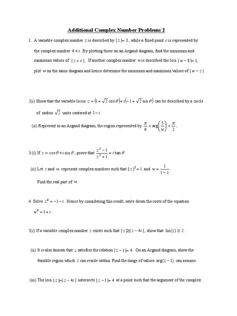 Additional Complex Number Problems 2 Pdf Download Free Pdf Complex