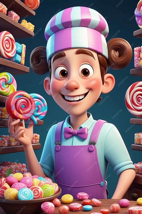 Premium Photo Candy Maker Cartoon Character 3d Animation Illustration