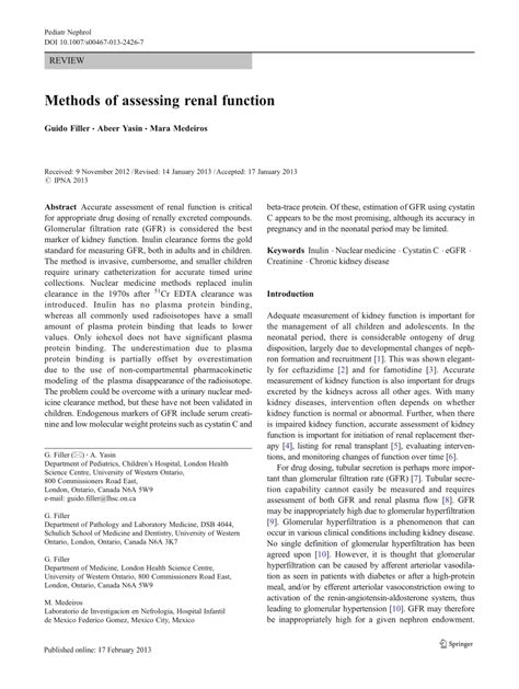Pdf Methods Of Assessing Renal Function