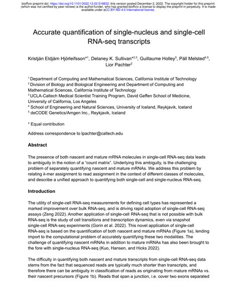 Pdf Accurate Quantification Of Single Nucleus And Single Cell Rna Seq Transcripts