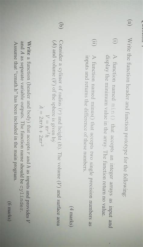 Solved A Write The Function Header And Function Prototype