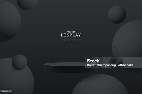 블랙 스튜디오 룸 3d 실린더 연단은 공중에 떠 있거나 공중에 날아 다니고 구체 공이 날아가는 장면 쇼 화장품 또는 제품 디스플레이 프리젠테이션을 위한 디자인 추상 3d