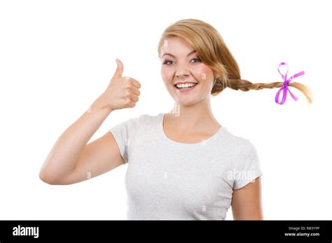 Face Expression Happiness Concept Teenage Girl In Blonde Braid Windblown Hair Making Happy