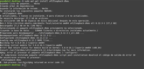 solución al error de v4l2loopback dkms en linux mint 20 al instalar el