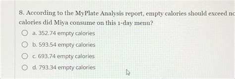 Solved According To The Myplate Analysis Report Empty