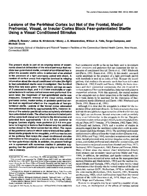 Pdf Lesions Of The Perirhinal Cortex But Not Of The Frontal Medial Prefrontal Visual Or