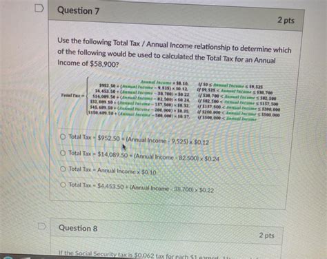 solved question 7 2 pts use the following total tax annual