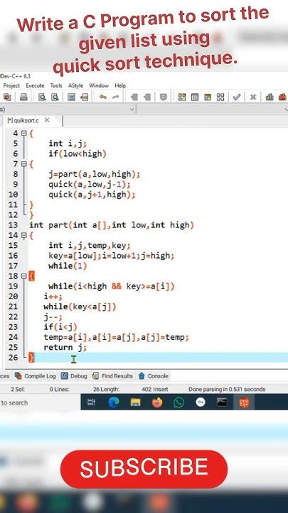 Write A C Program To Sort The Given List Using Quick Sort Technique