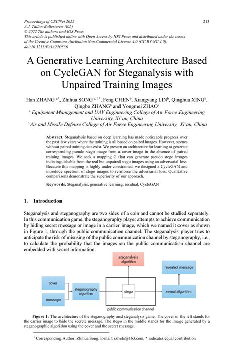 Pdf A Generative Learning Architecture Based On Cyclegan For Steganalysis With Unpaired