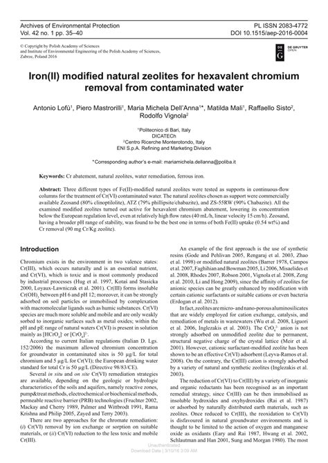 Pdf Ironii Modified Natural Zeolites For Hexavalent Chromium