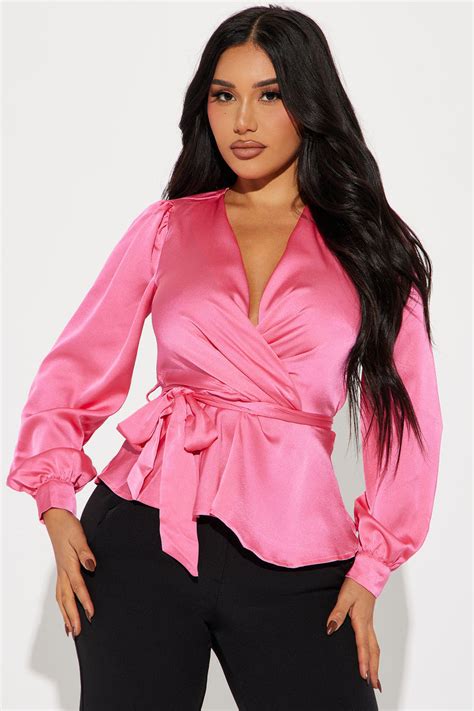 Lydia Satin Blouse Top Pink Fashion Nova Shirts And Blouses