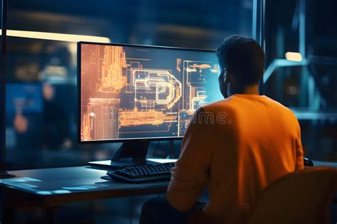 Male Engineer Working With Cad Software On Product Stock Illustration Illustration Of Computer