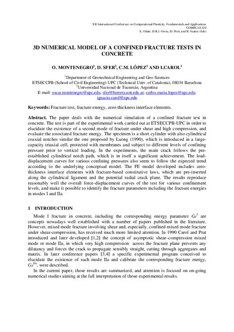 Pdf 3d Numerical Model Of A Confined Fracture Tests In Concrete