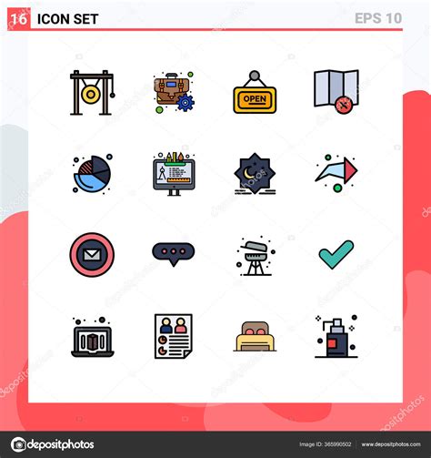 Pictogram Set Simple Flat Color Filled Lines Chart Map Optimization Stock Vector By ©flatart