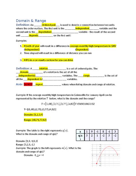 2 1domain26rangenotesoutlines Domain And Range Definition An