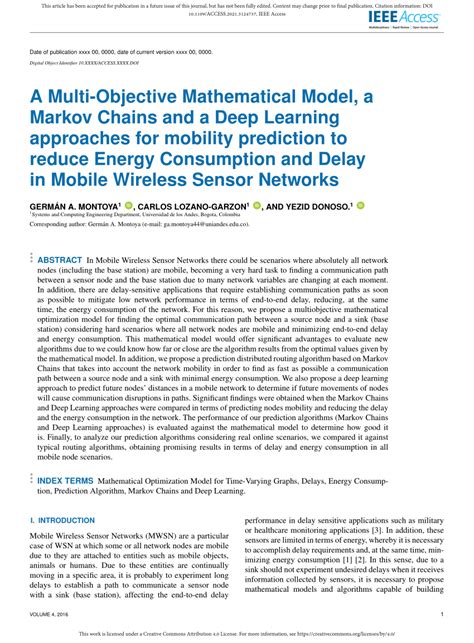 Pdf A Multi Objective Mathematical Model A Markov Chains And A Deep Learning Approaches For