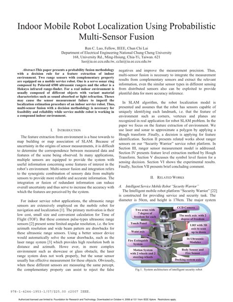 PDF Indoor Mobile Robot Localization Using Probabilistic Multi Sensor Fusion