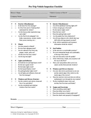Pre Trip Vehicle Inspection Checklist Blank Fillable Template Fill